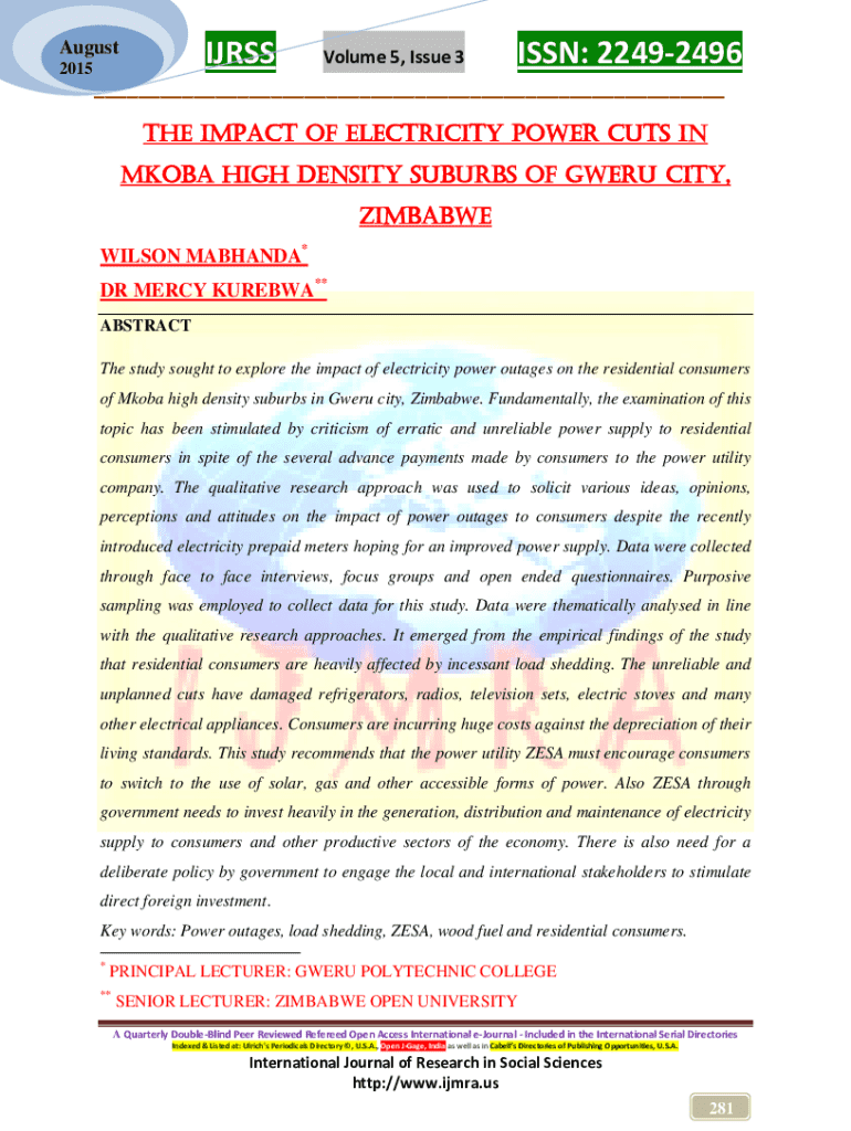 Fillable Online the Impact of Electricity Power Cuts in Mkoba High ...
