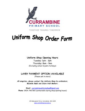 Fillable Online Uniform Shop Order Details Fax Email Print - pdfFiller