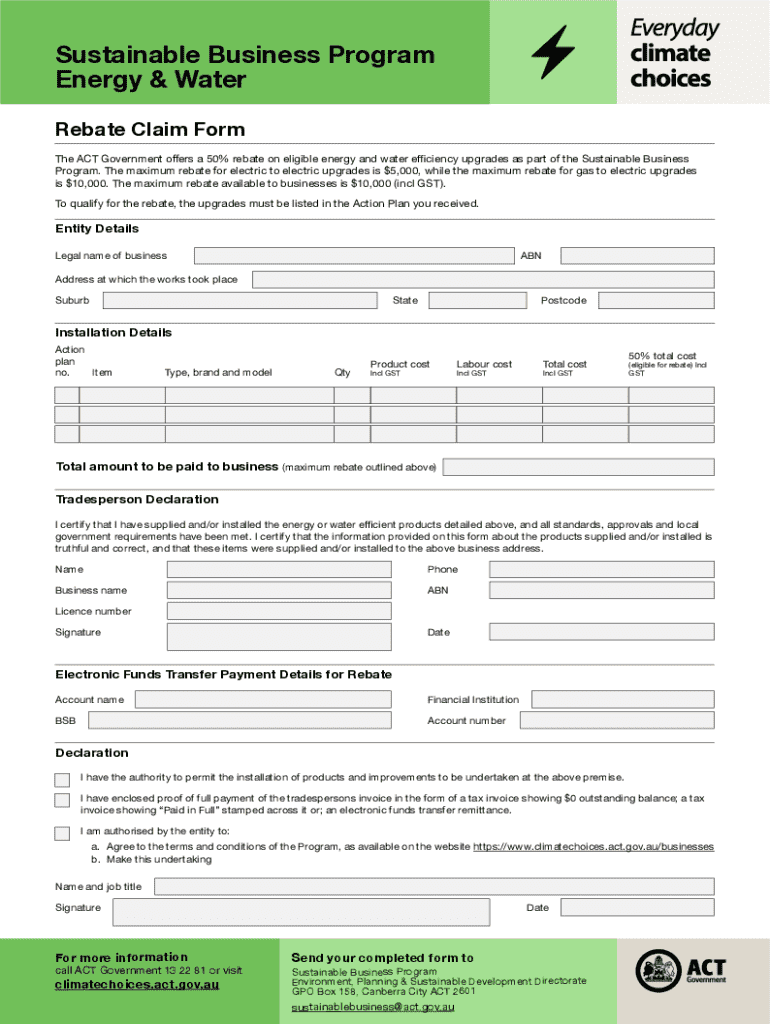 Fillable Online Sustainable Business Program - Energy & Water Rebate Claim Fax Email Print ...