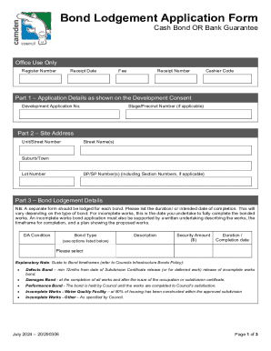 Fillable Online Bond Lodgement Application Form Fax Email Print - pdfFiller