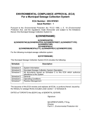 Fillable Online Environmental Compliance Approval (eca) for Municipal ...