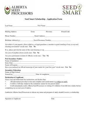 Fillable Online Seed Smart Scholarship Application Fax Email Print ...