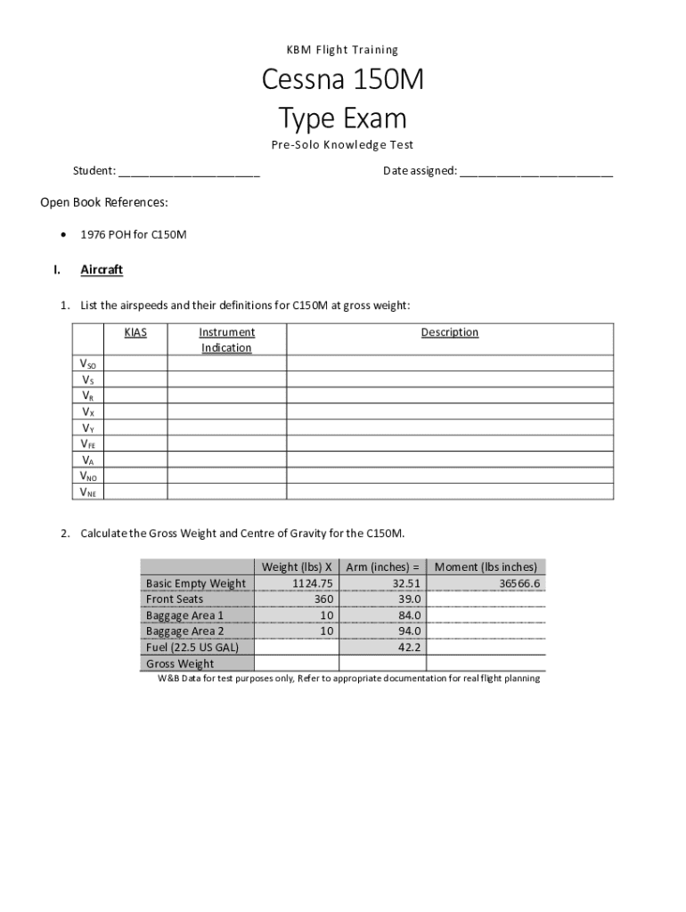 Fillable Online Pre-Solo Written Exam Flashcards Fax Email Print ...