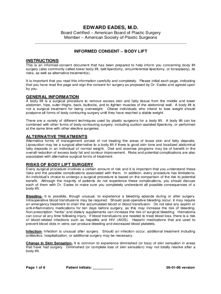 Fillable Online Informed Consent for Body Lift Surgery Fax Email Print ...