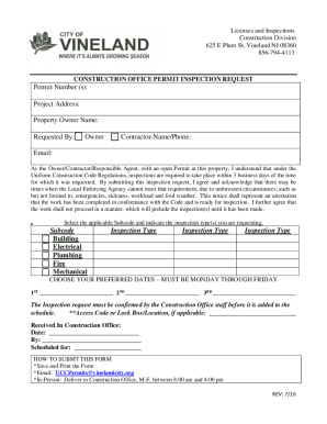 Fillable Online Construction Permit Inspection Request Form Fax Email Print - pdfFiller
