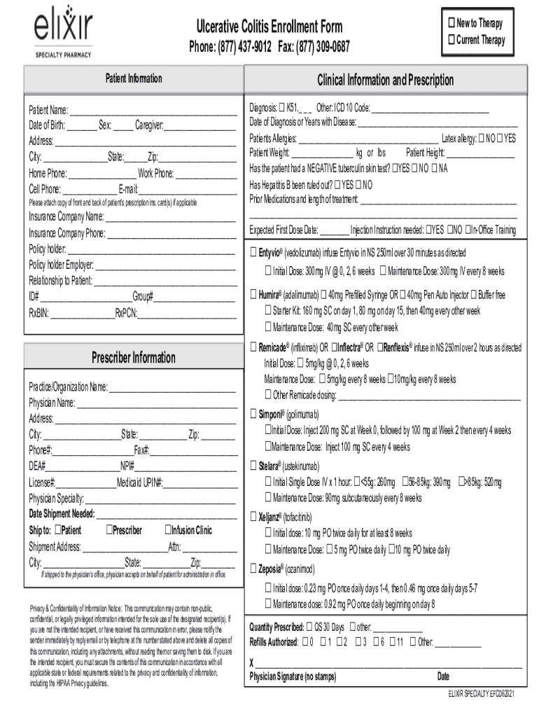 Fillable Online Ulcerative Colitis Enrollment Form Fax Email Print ...