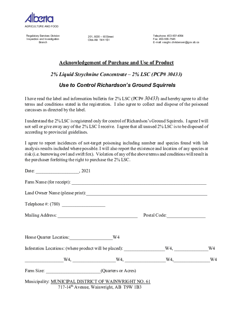 Fillable Online Acknowledgement of Purchase and Use of 2% Liquid ...