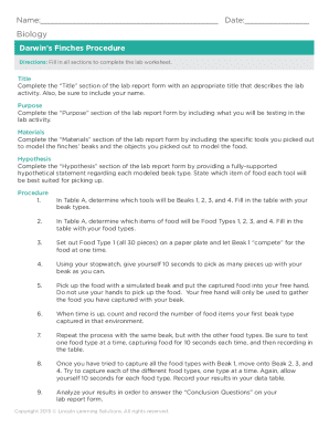 Fillable Online Darwin’s Finches Experiment Fax Email Print - pdfFiller