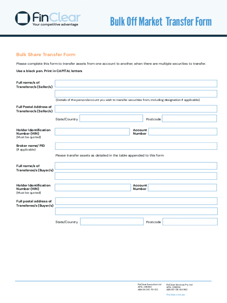 Fillable Online Bulk Share Transfer Form Fax Email Print - pdfFiller