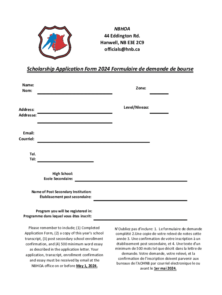 Remplissable en ligne Scholarship Application Form 2024 Formulaire de ...