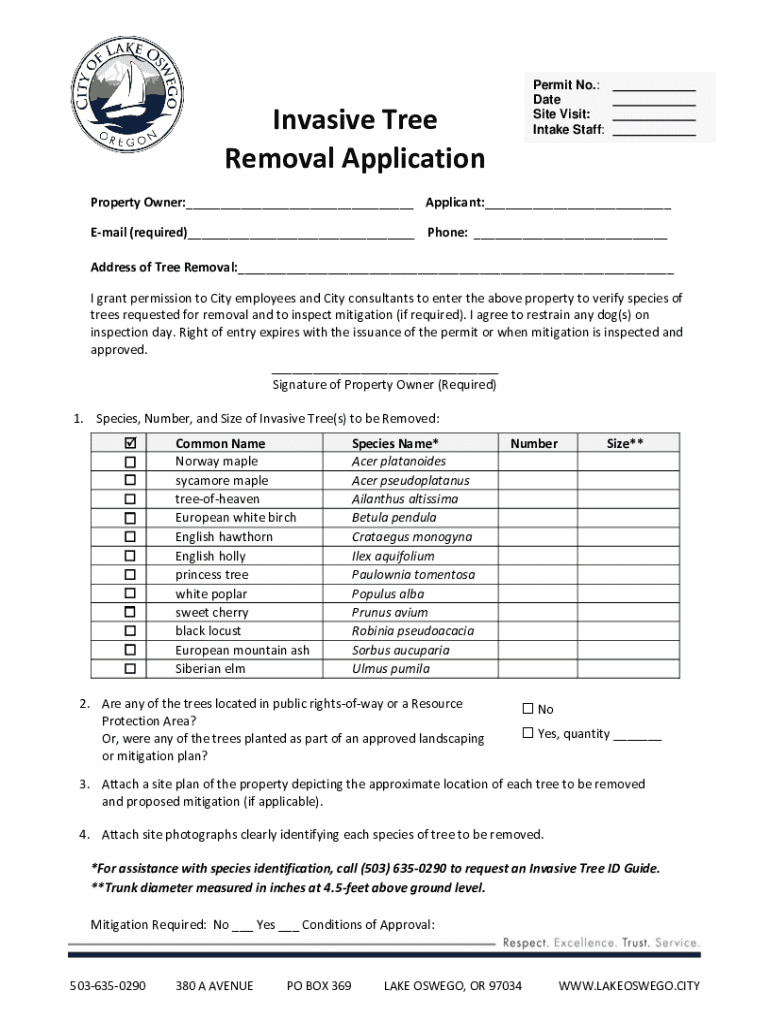 Fillable Online Tree Removal Permit - Online Fillable (PDF) Fax Email ...