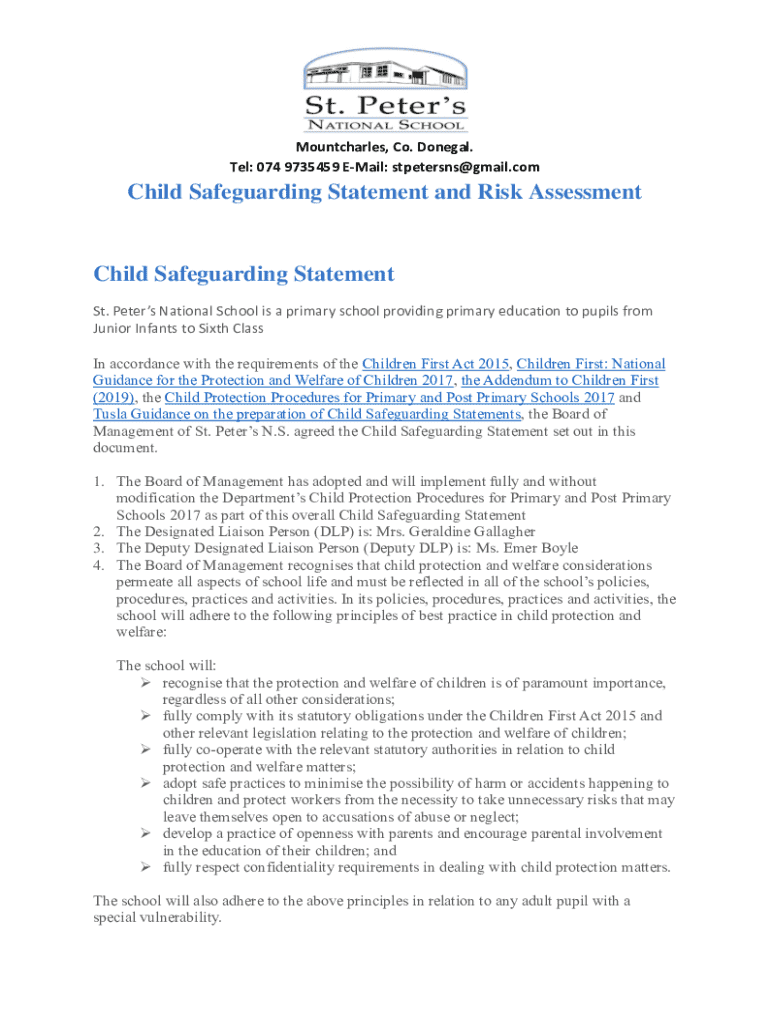 Fillable Online Child Safeguarding Statement and Risk Assessment for St ...