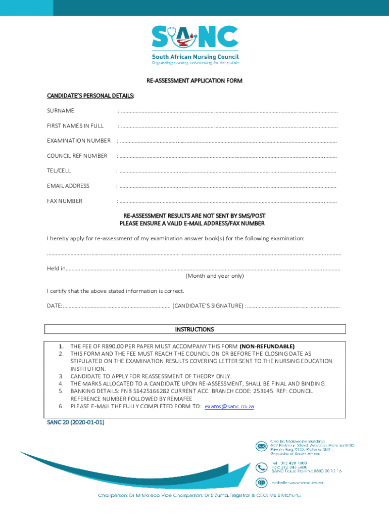 Fillable Online re-assessment application form Fax Email Print - pdfFiller