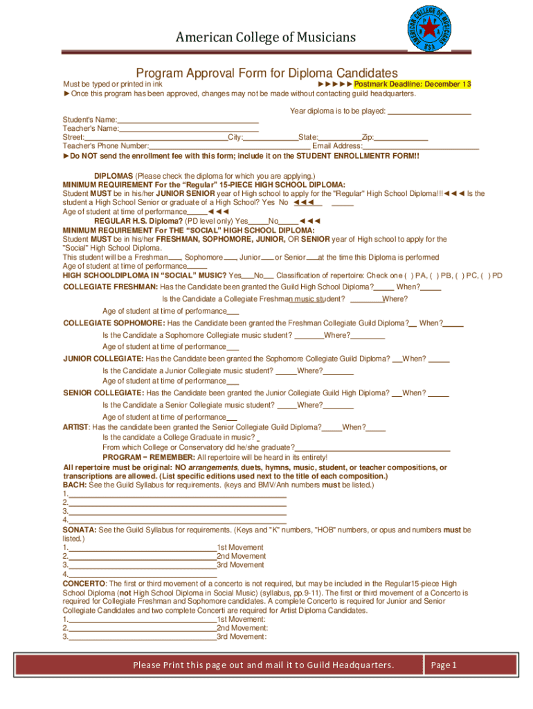 Fillable Online American College of Musicians Diploma Program Approval ...