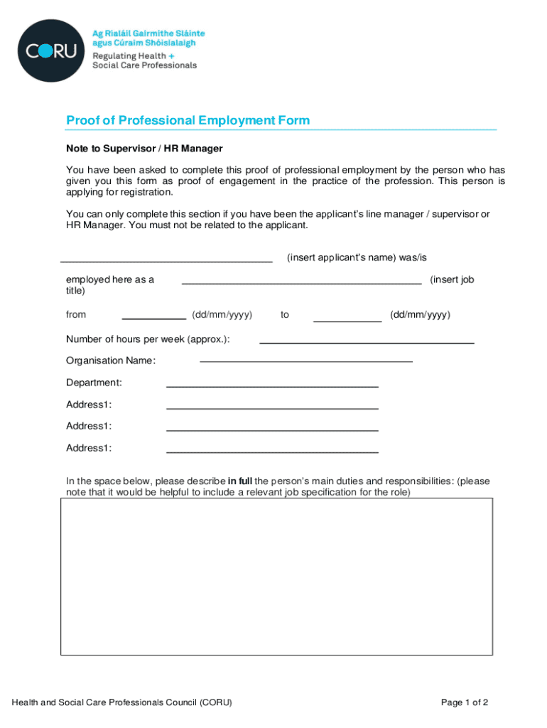 Fillable Online Proof of Professional Employment Form Fax Email Print ...