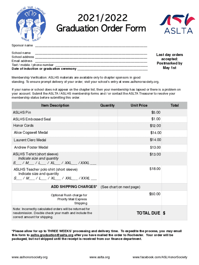 Fillable Online 2021/2022 Graduation Order Form Fax Email Print - pdfFiller