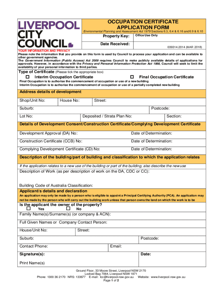 Fillable Online OCCUPATION CERTIFICATE APPLICATION FORM Yes No Fax ...