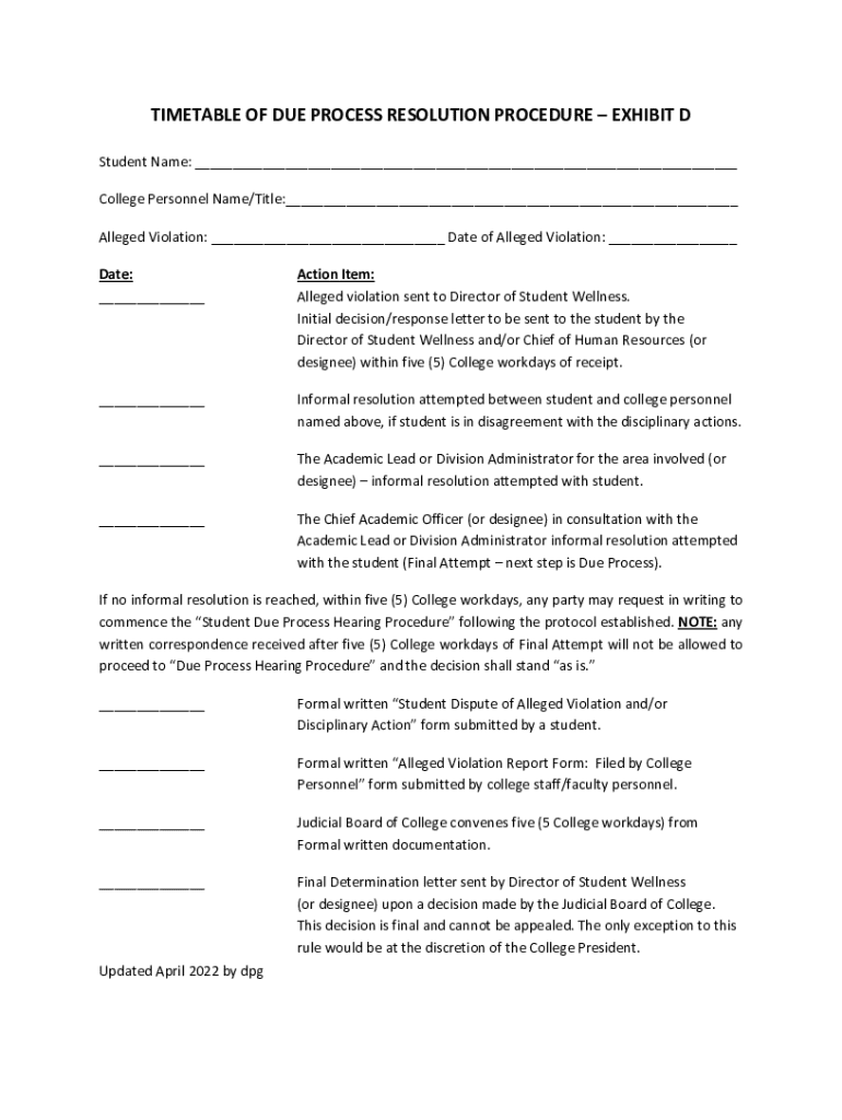 Fillable Online Due Process Resolution Procedure for Students Fax Email ...