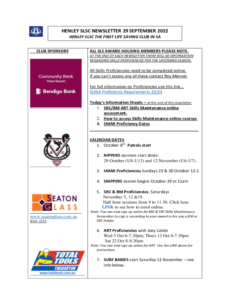 Fillable Online Henley SLSC - community, family and service Fax Email ...