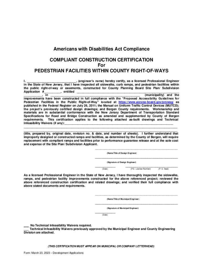 Fillable Online Americans with Disabilities Act Compliance COMPLIANT ...