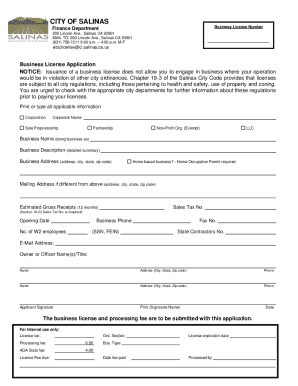 Fillable Online City of Salinas Business License Application Fax Email Print - pdfFiller