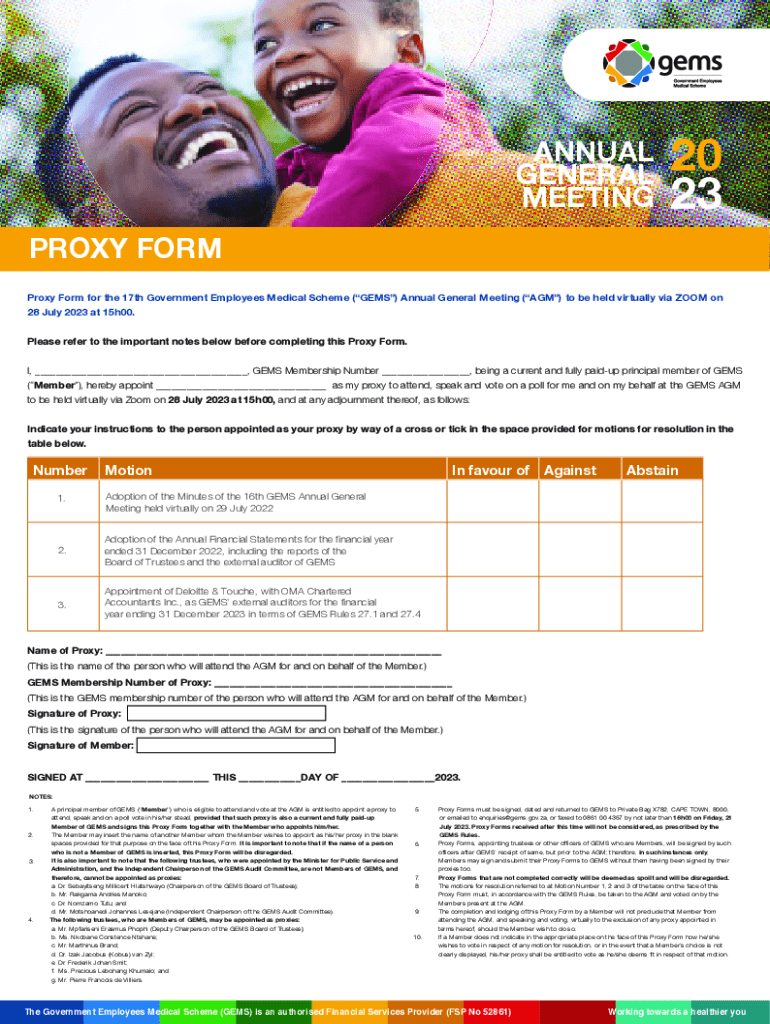 Fillable Online 17th Government Employees Medical Scheme (gems) Annual General Meeting Proxy ...