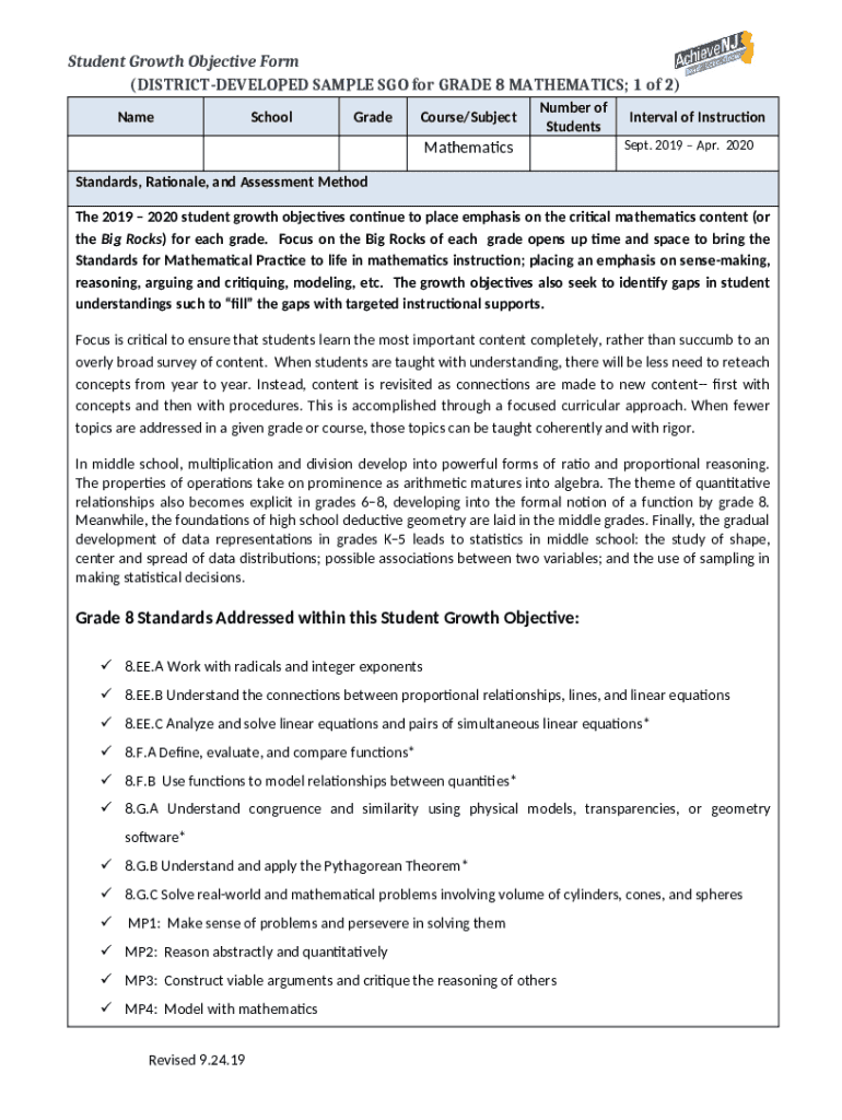 (DISTRICT-DEVELOPED SAMPLE SGO for GRADE 8 MATHEMATICS; 1 of 2) Doc ...