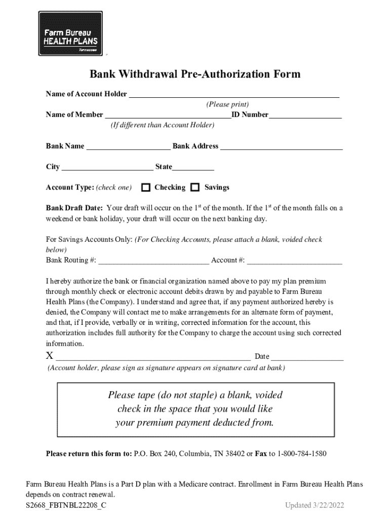 Fillable Online Bank Withdrawal Pre-authorization Form Fax Email Print ...