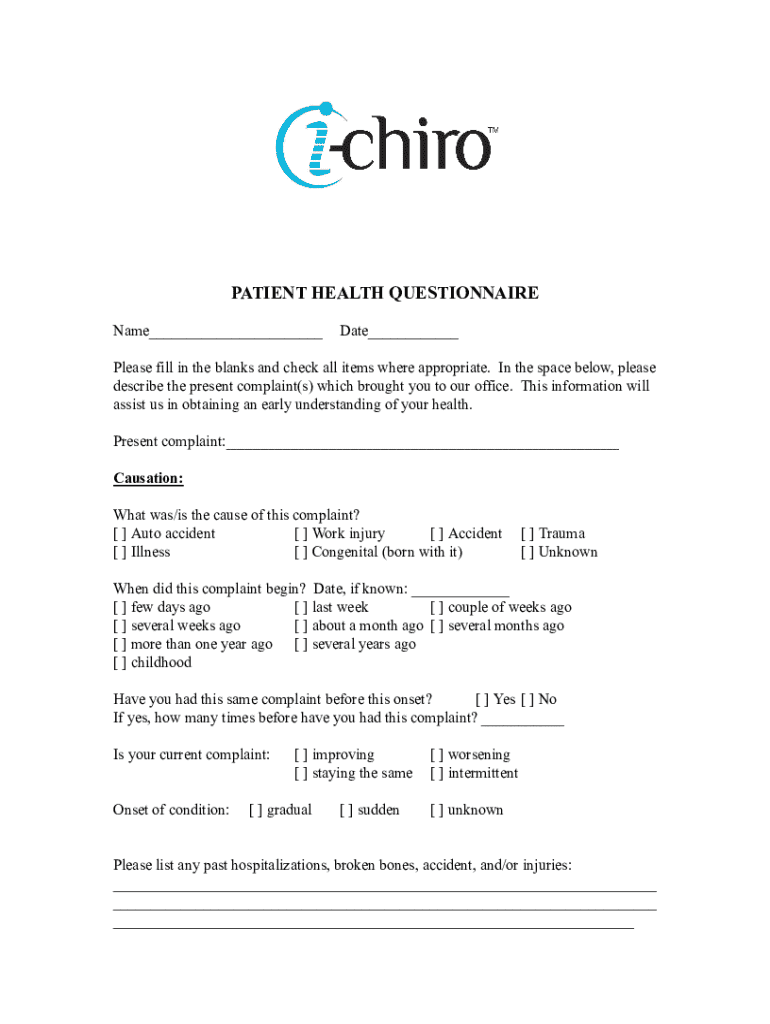Fillable Online Patient Health Questionnaire Fax Email Print - pdfFiller