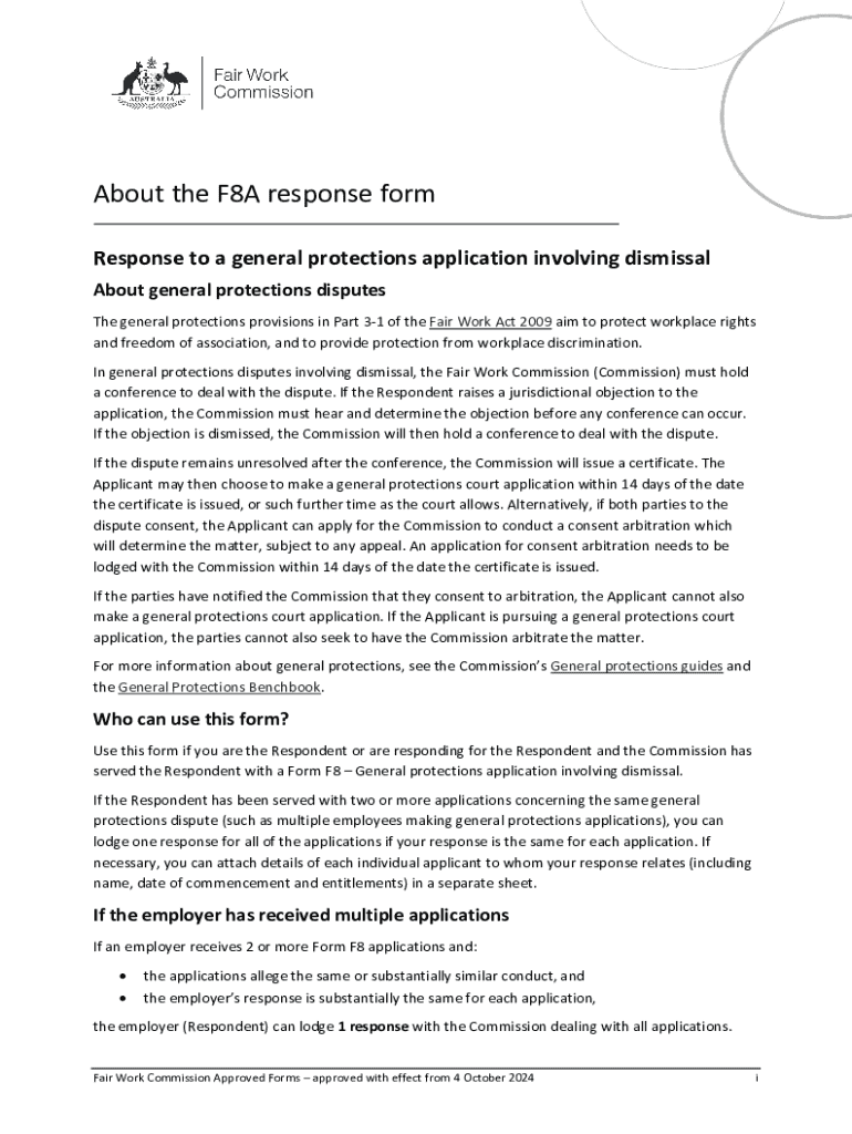 Fillable Online Form F8A: Response to general protections application ...