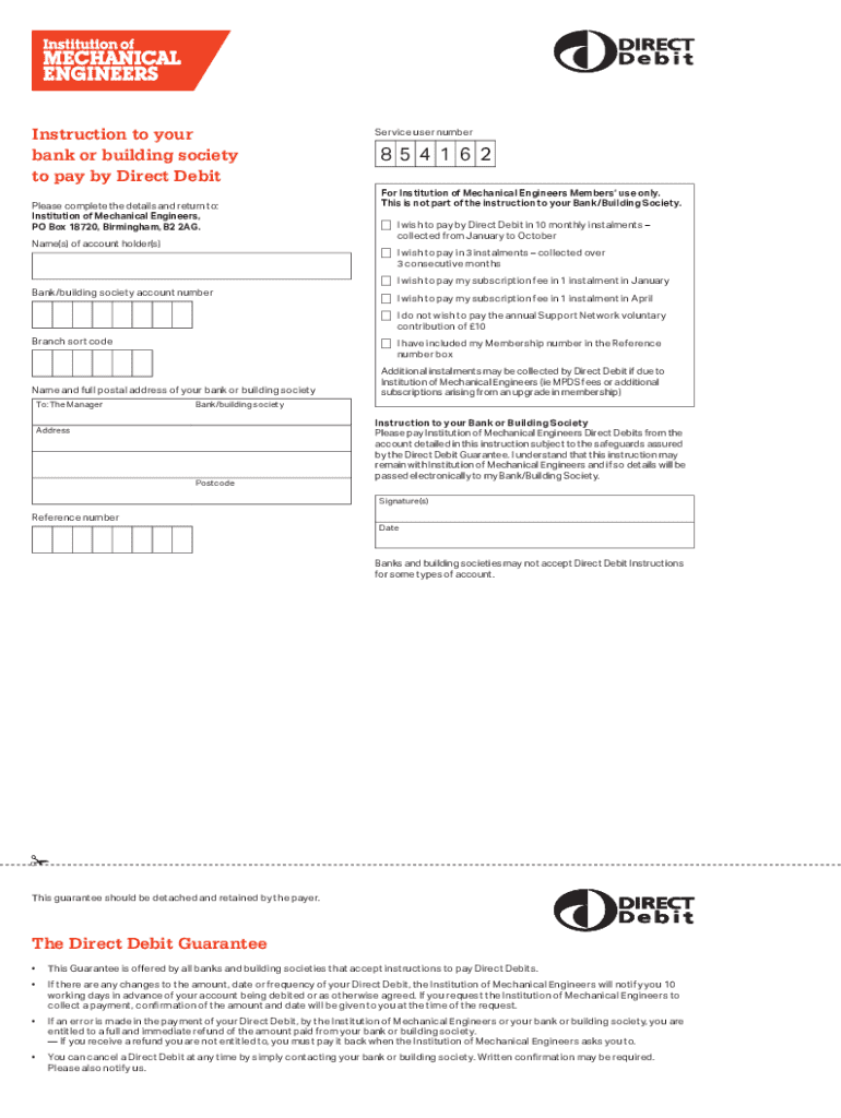 Fillable Online Direct Debit Payment Instruction to Bank or Building ...