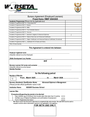 Fillable Online Bursary Agreement for Employed Learners Fax Email Print ...