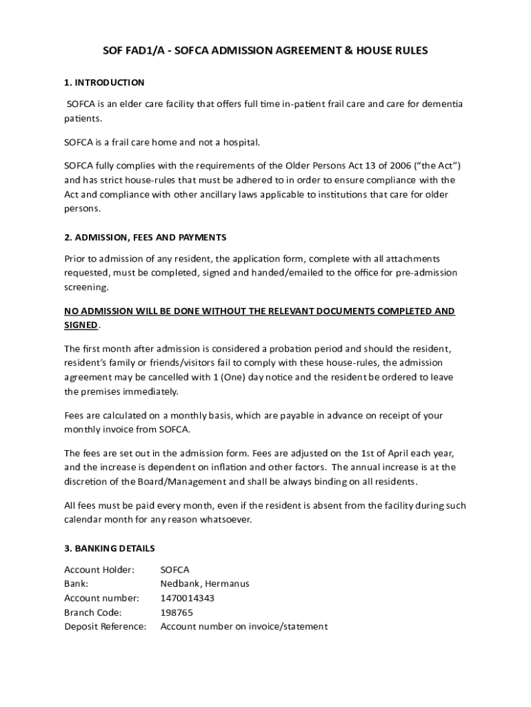 Fillable Online SOFCA ADMISSION AGREEMENT & HOUSE RULES Fax Email Print ...