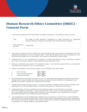 Fillable Online Human Research Ethics Committee (hrec) – Consent Form ...