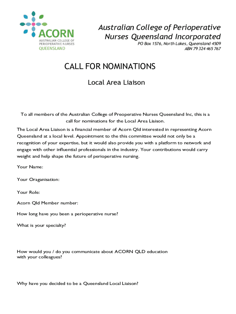 Fillable Online Call for Nominations for Local Area Liaison Fax Email ...