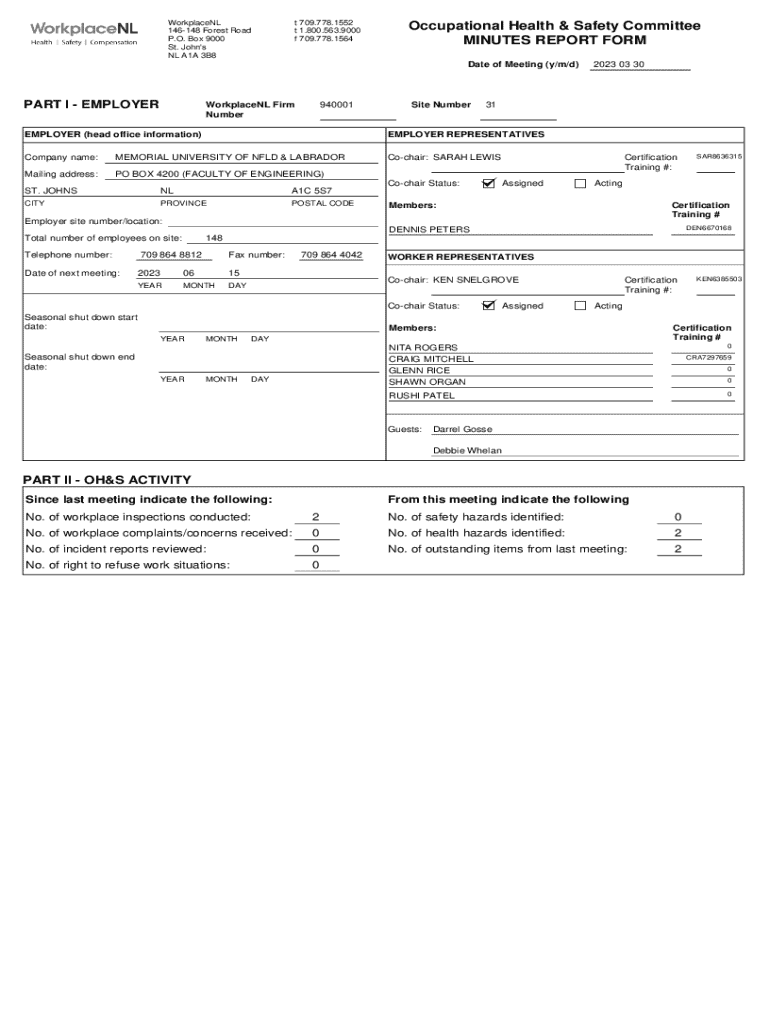 Fillable Online Occupational Health & Safety Committee Meeting Minutes ...