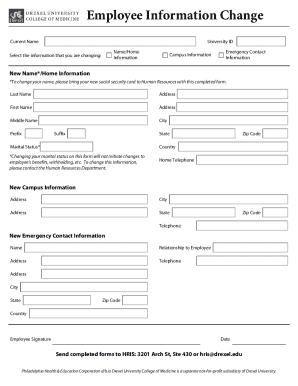 Fillable Online Employee Information Change Form Fax Email Print ...