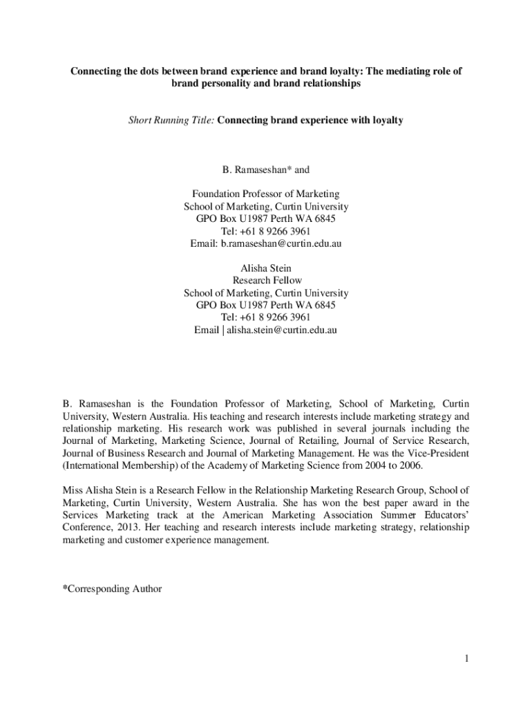 Fillable Online The mediating role of brand personality and brand relationships Fax Email Print ...