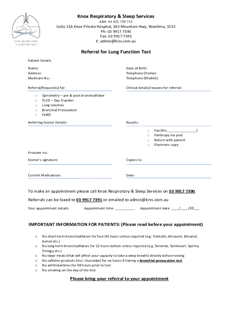 Fillable Online Lung Function Test Referral Fax Email Print - pdfFiller