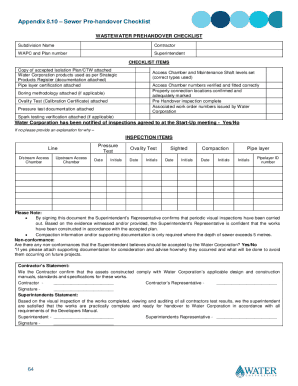 Fillable Online Wastewater Pre-handover Checklist Fax Email Print ...