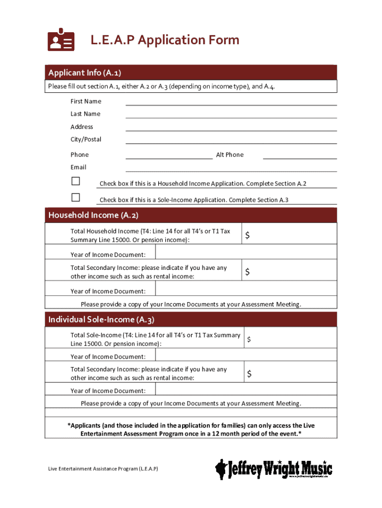 Fillable Online L.E.A.P Application Form - jeffrey wright Fax Email ...
