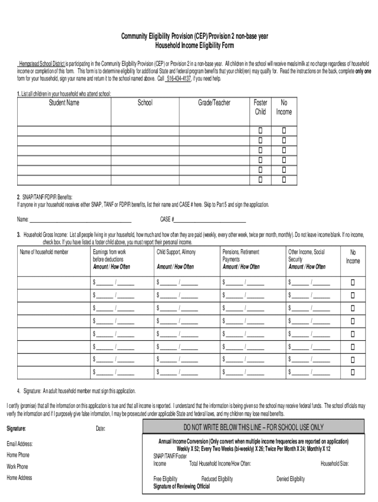 Fillable Online Community Eligibility Provision (cep)/provision 2 Non-base Year Fax Email Print ...