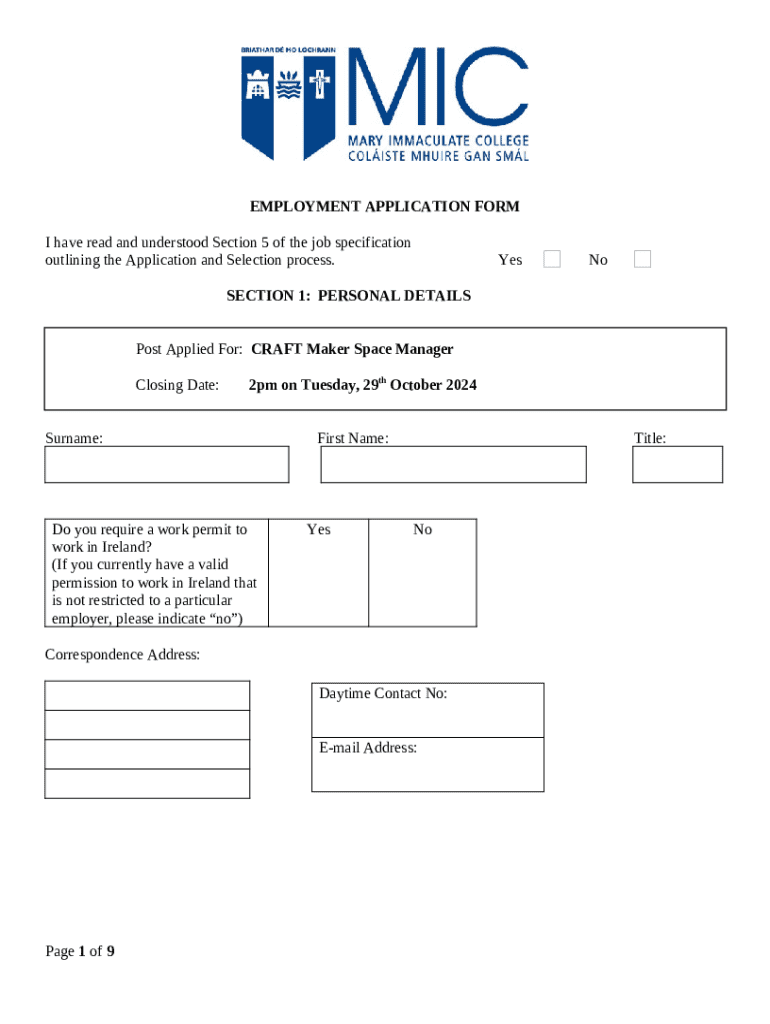 Employment Application Doc Template | pdfFiller