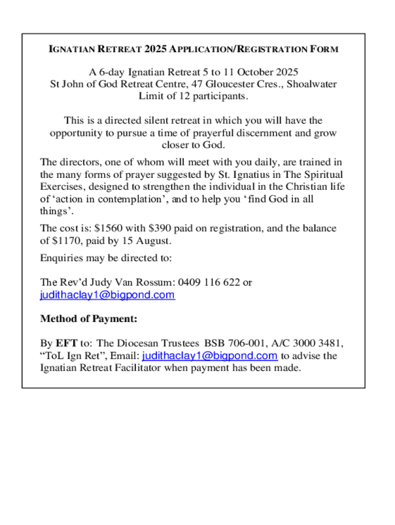 Fillable Online Ignatian Retreat 2025: Application and Registration Fax ...