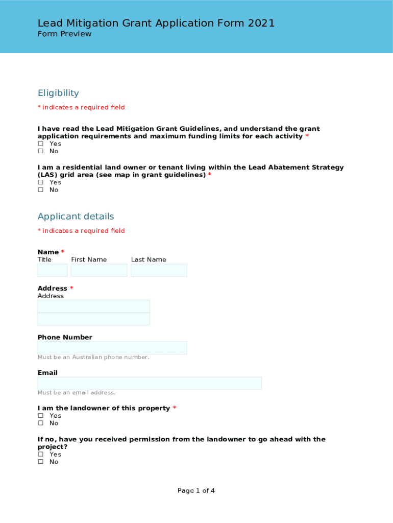 Fillable Online Lead Mitigation Grant Application Form 2021 Fax Email ...