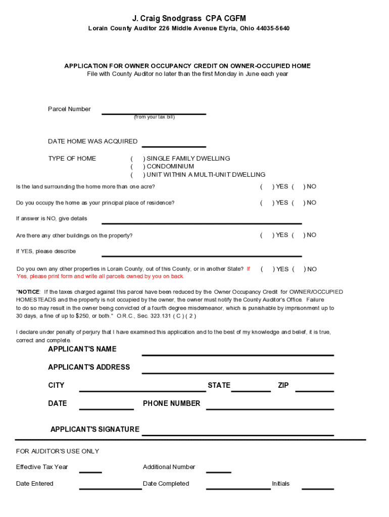 Fillable Online Owner Occupancy Credit Application Fax Email Print ...