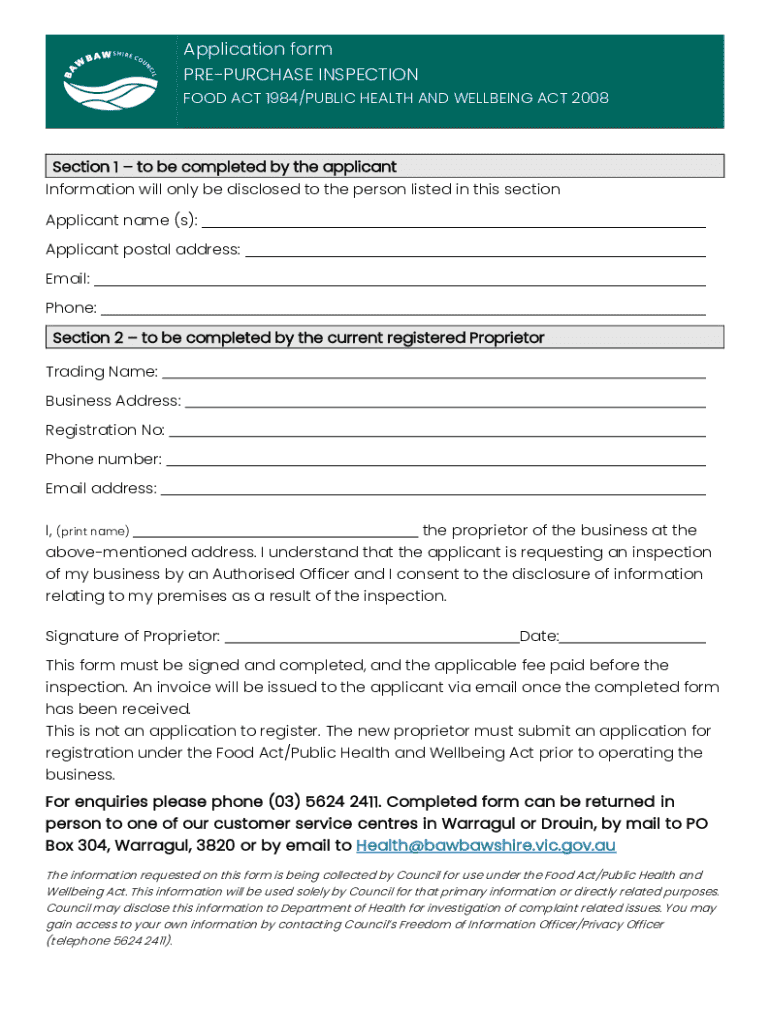 Fillable Online Application form PRE-PURCHASE INSPECTION Fax Email Print - pdfFiller