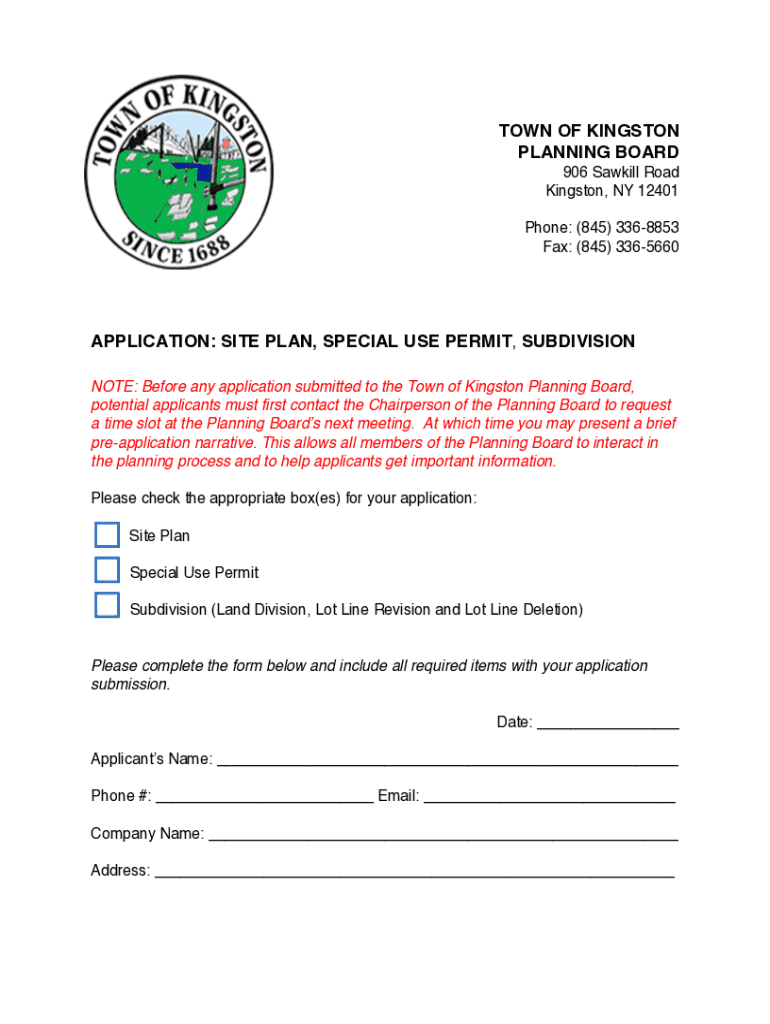 Fillable Online Town of Kingston Planning Board Application Fax Email ...