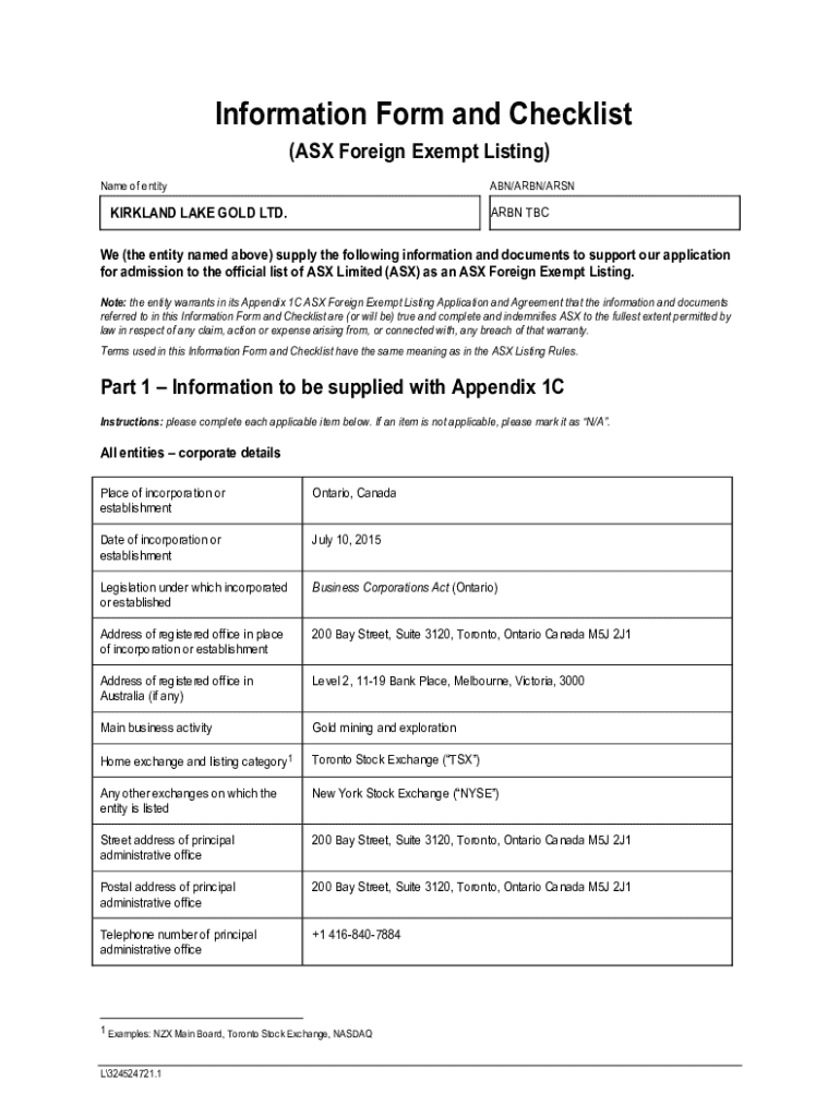 Fillable Online Information Form and Checklist (KLG) (31.10.2017) Fax ...