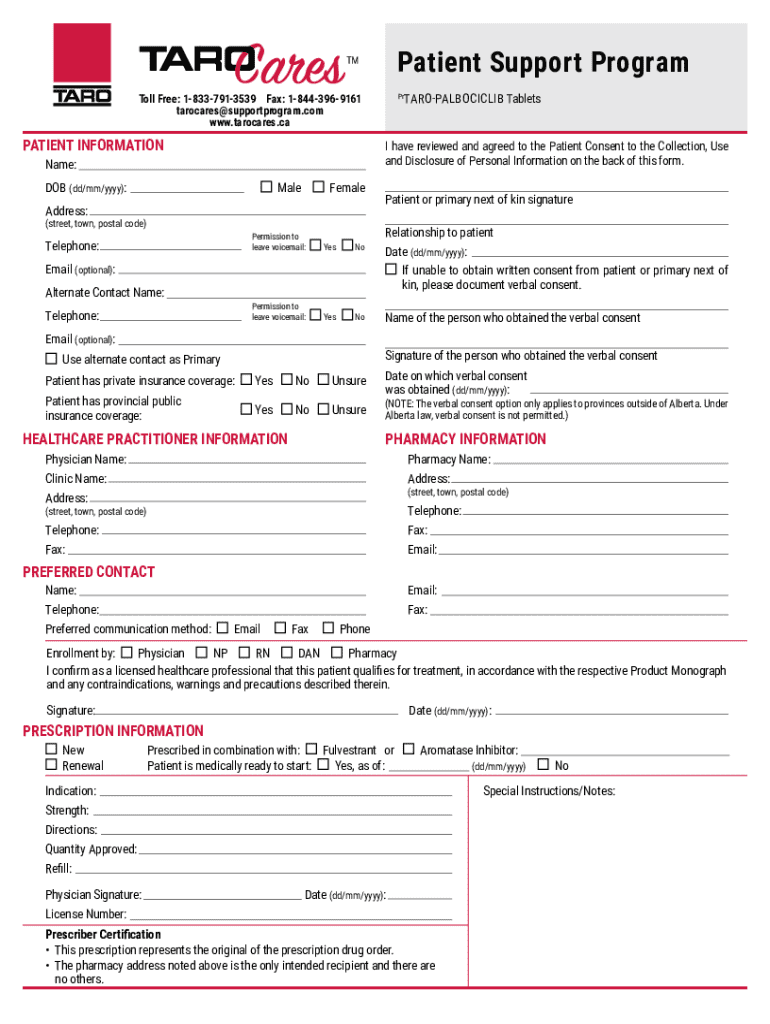 Fillable Online Patient Support Program - Taro Cares Fax Email Print ...
